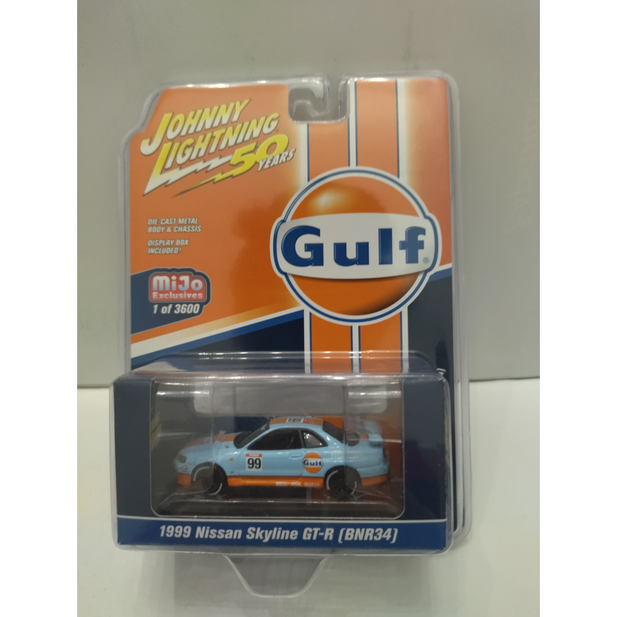 NISSAN SKYLINE 1999 GT-R BNR34 GULF MIJO 1:64 JOHNNY LIGHTNING - BCN STOCK CARS