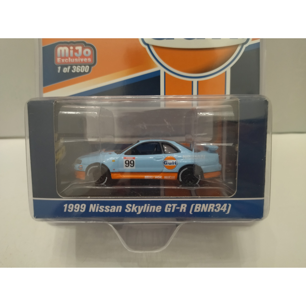 NISSAN SKYLINE 1999 GT-R BNR34 GULF MIJO 1:64 JOHNNY LIGHTNING - BCN STOCK CARS