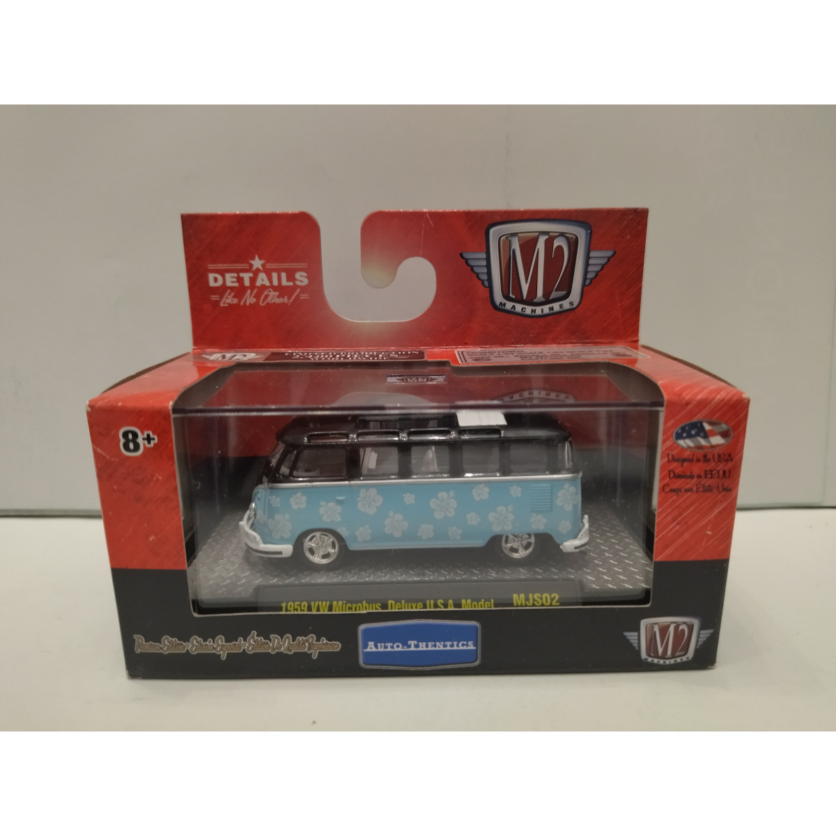 VOLKSWAGEN T1 1959 MICROBUS DELUXE USA MODEL BLUE & BLACK MJS02 1:64 M2 ...