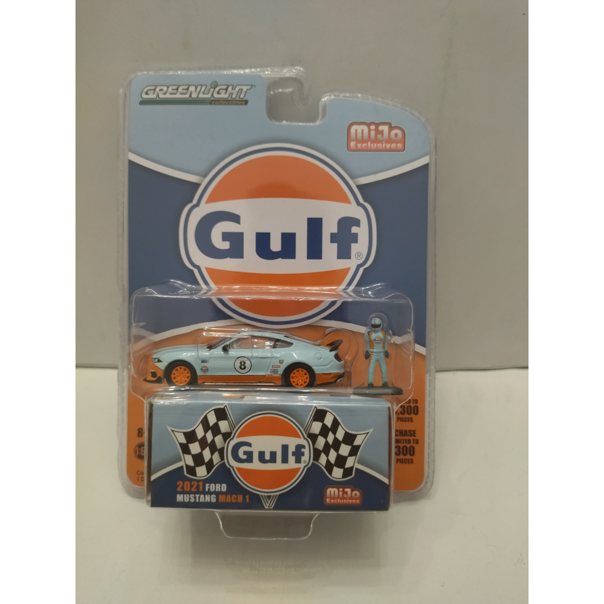 FORD MUSTANG 2021 MACH 1 GULF + FIGURE MIJO 1:64 GREENLIGHT - BCN STOCK ...