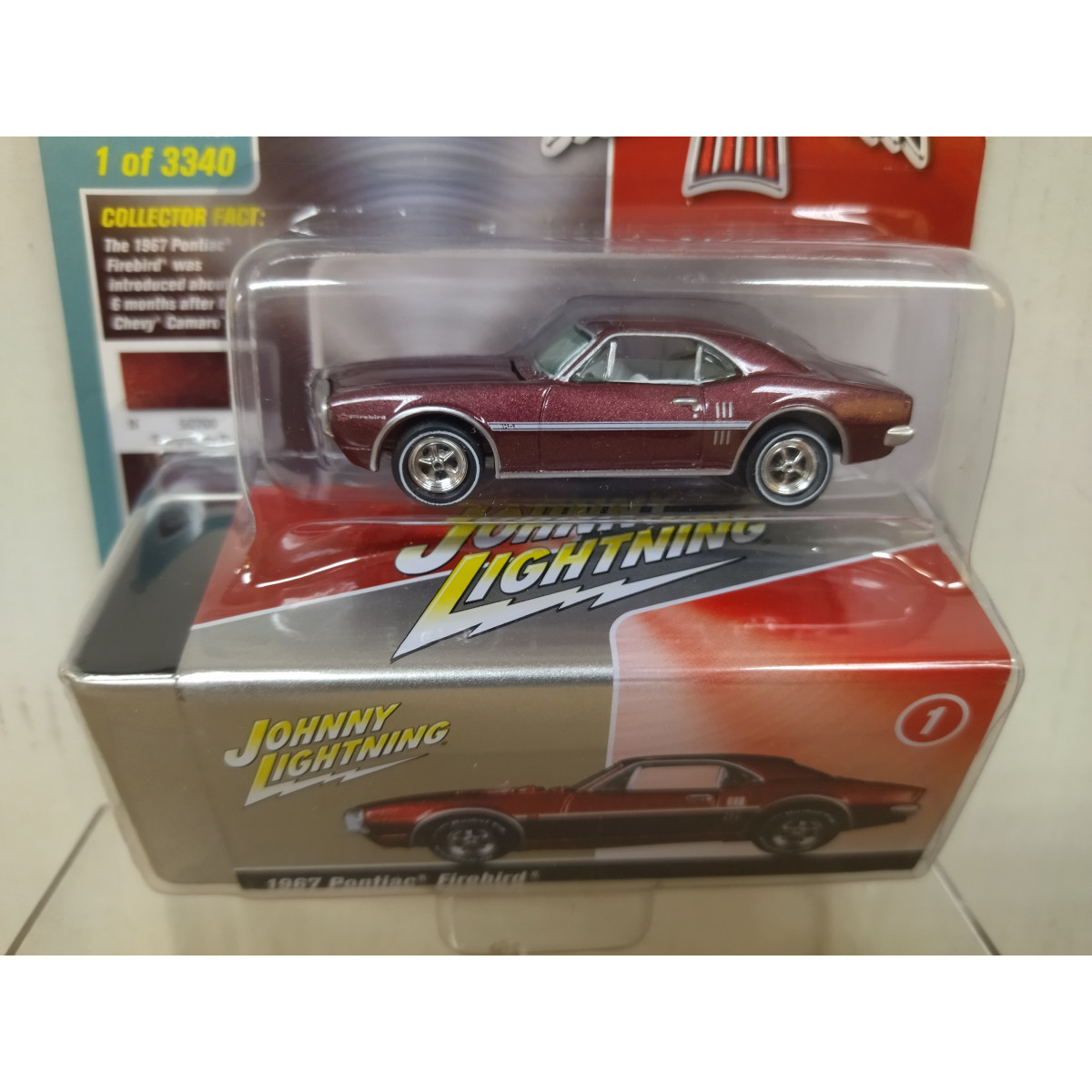PONTIAC FIREBIRD 1967 BURGUNDY POLY + TIN BOX 1:64 JOHNNY LIGHTNING ...