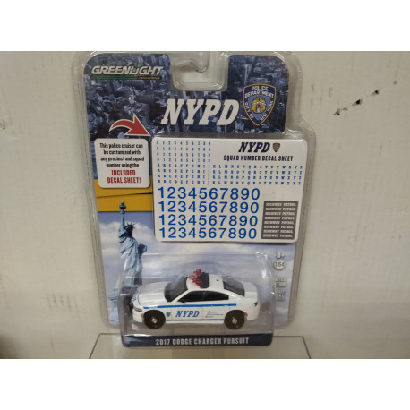 DODGE CHARGER 2017 PURSUIT USA POLICE NEW YORK + DECALS 1:64 GREENLIGHT ...