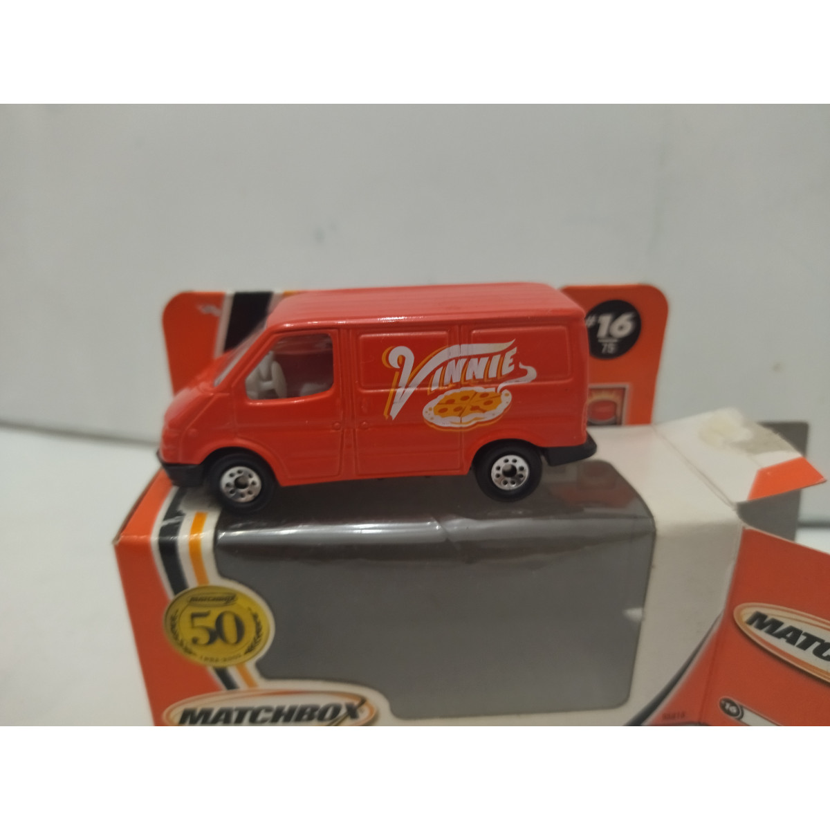 FORD TRANSIT RED VINNIE 50 YEARS 16/75 1:63/apx 1:64 MATCHBOX OPEN BOX ...
