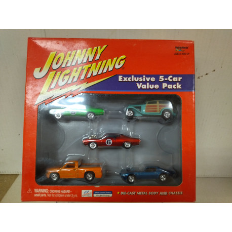 5-CAR VALUE PACK EXCLUSIVE (3) 1:64 JOHNNY LIGHTNING - BCN STOCK CARS