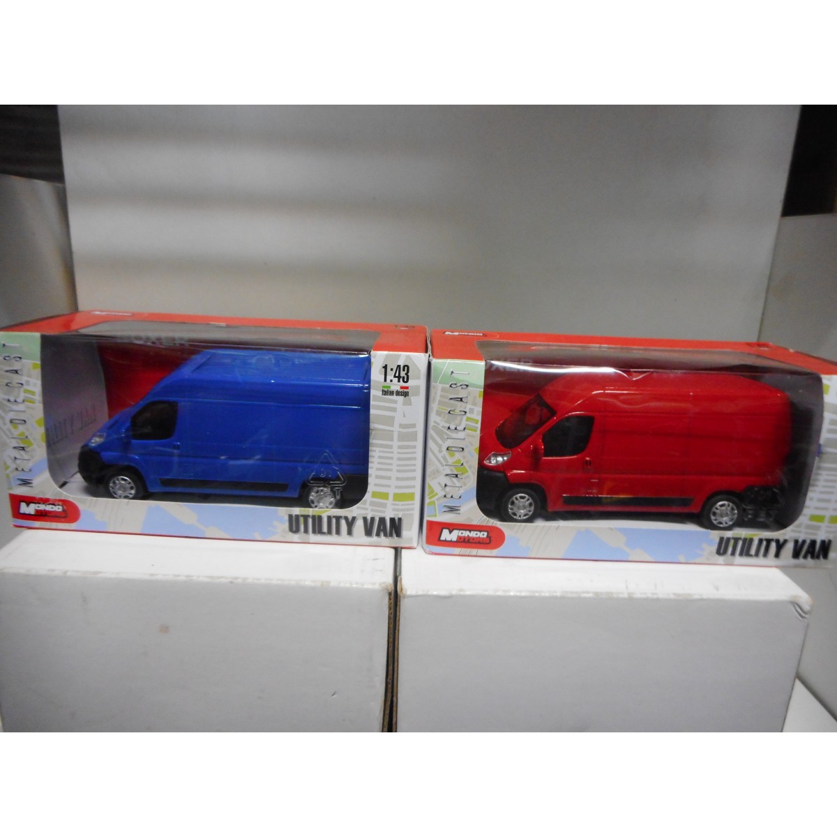 PEUGEOT BOXER BLUE, RED UTILITY VAN MONDO MOTORS 1:43 - BCN STOCK CARS