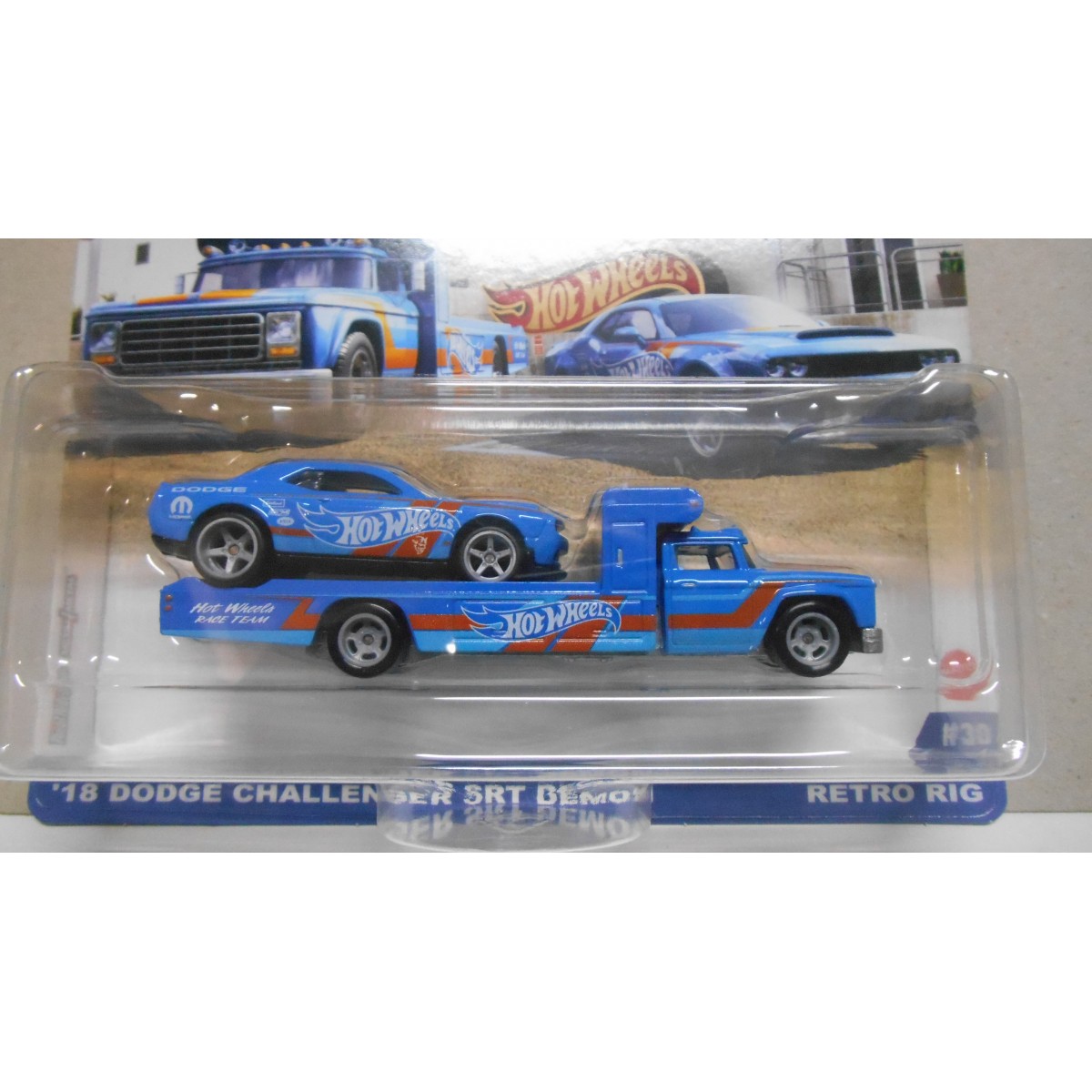 DODGE CHALLENGER 2018 SRT DEMON + RETRO RIG TEAM TRANSPORT 30 1:64 HOT ...